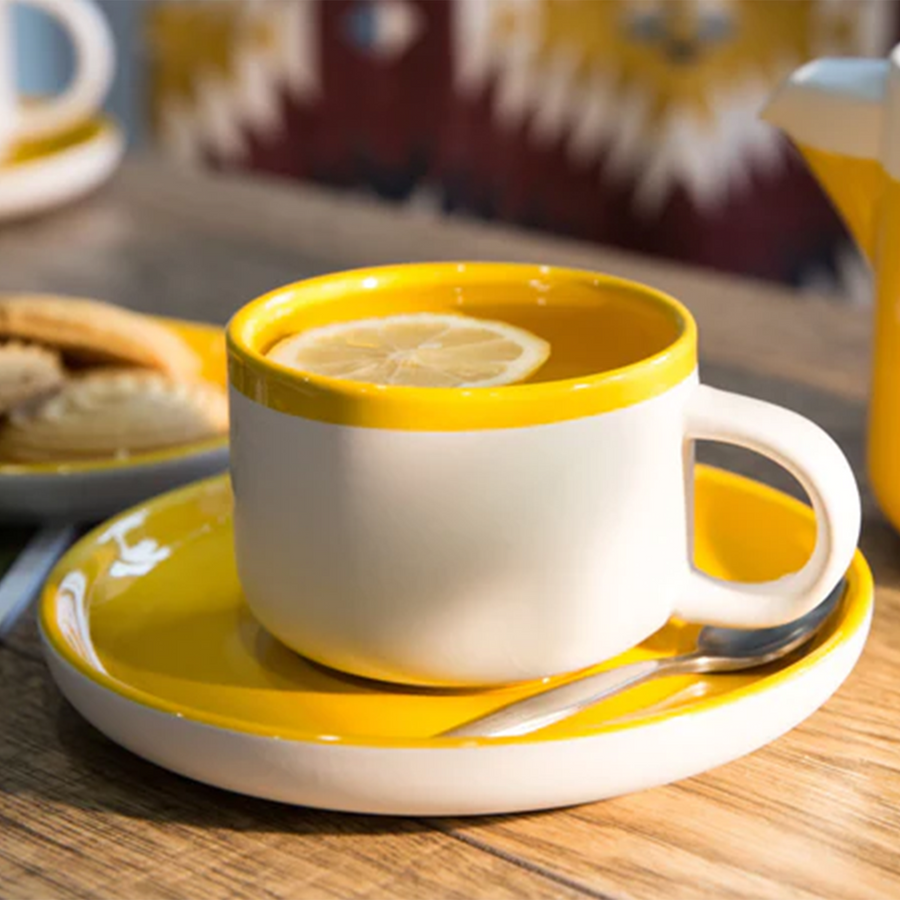 KitchenCraft La Cafetiere Barcelona Mustard 250ml Tea Cup And Saucer ...